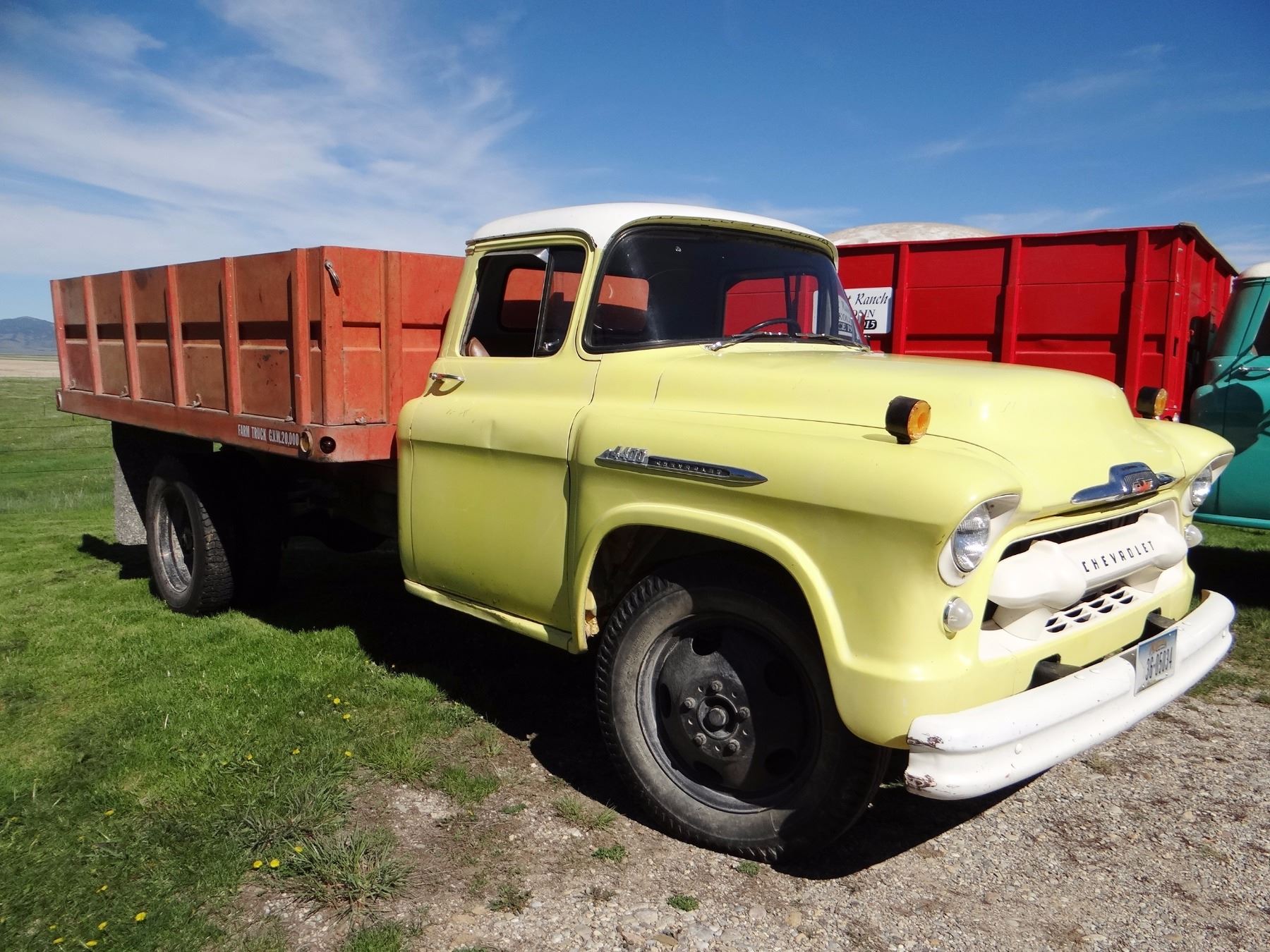 1956 Chevy 4400 1 ½ ton farm truck, 12’ box w/ hoist, straight 6, 2 spd ...