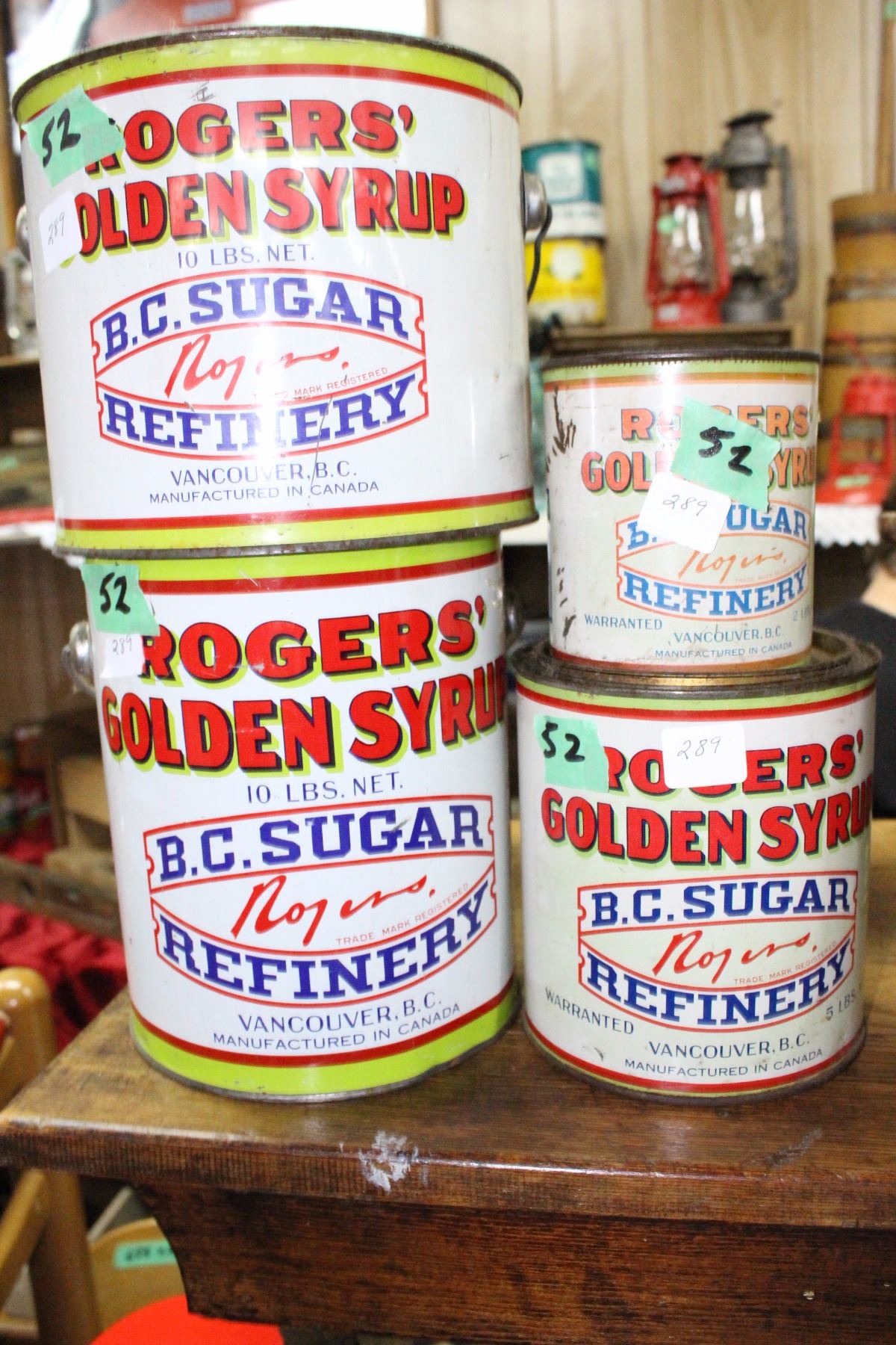 4 Rogers Syrup Tins