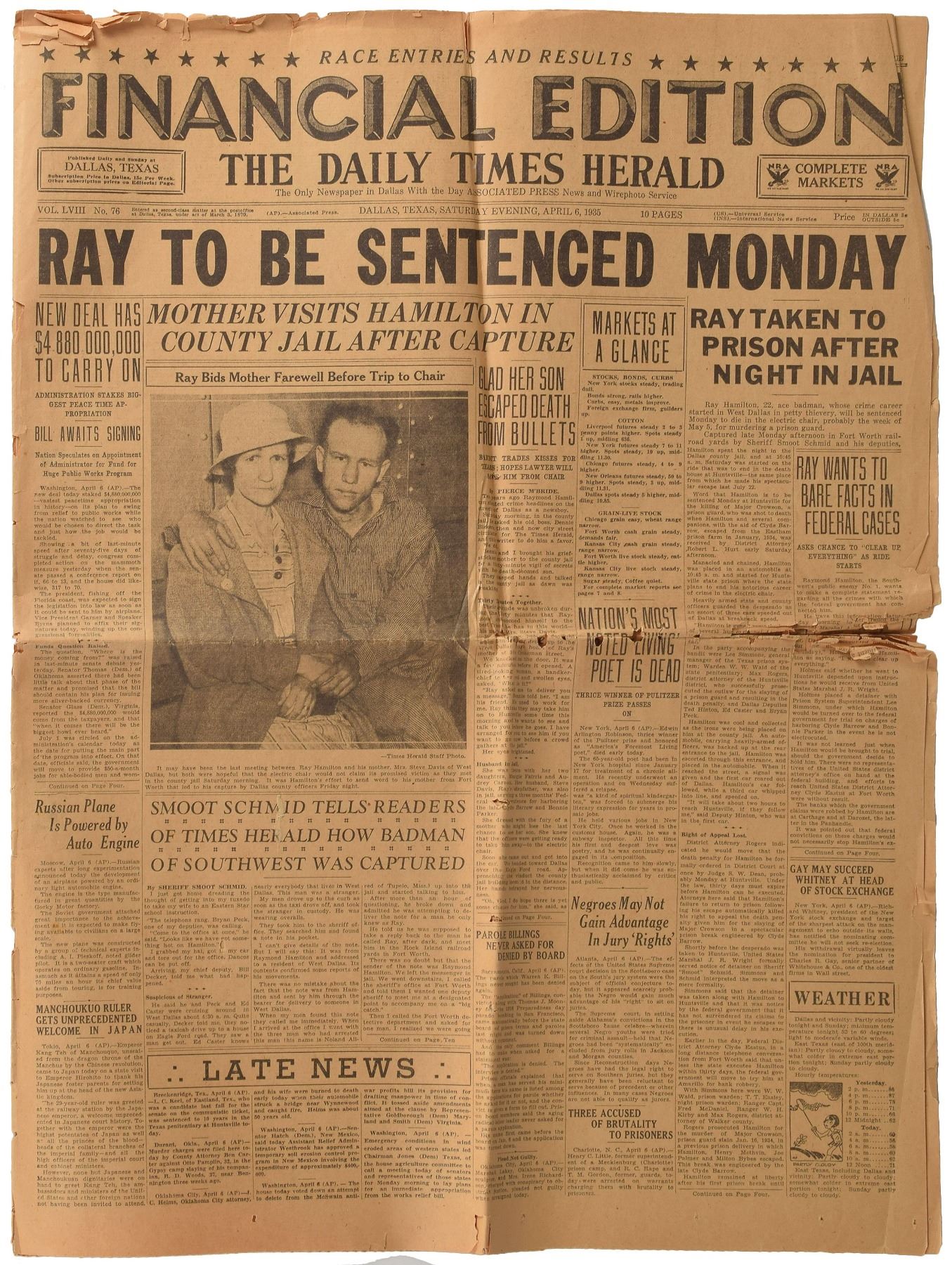 Raymond Hamilton Newspaper and Pair of Statements