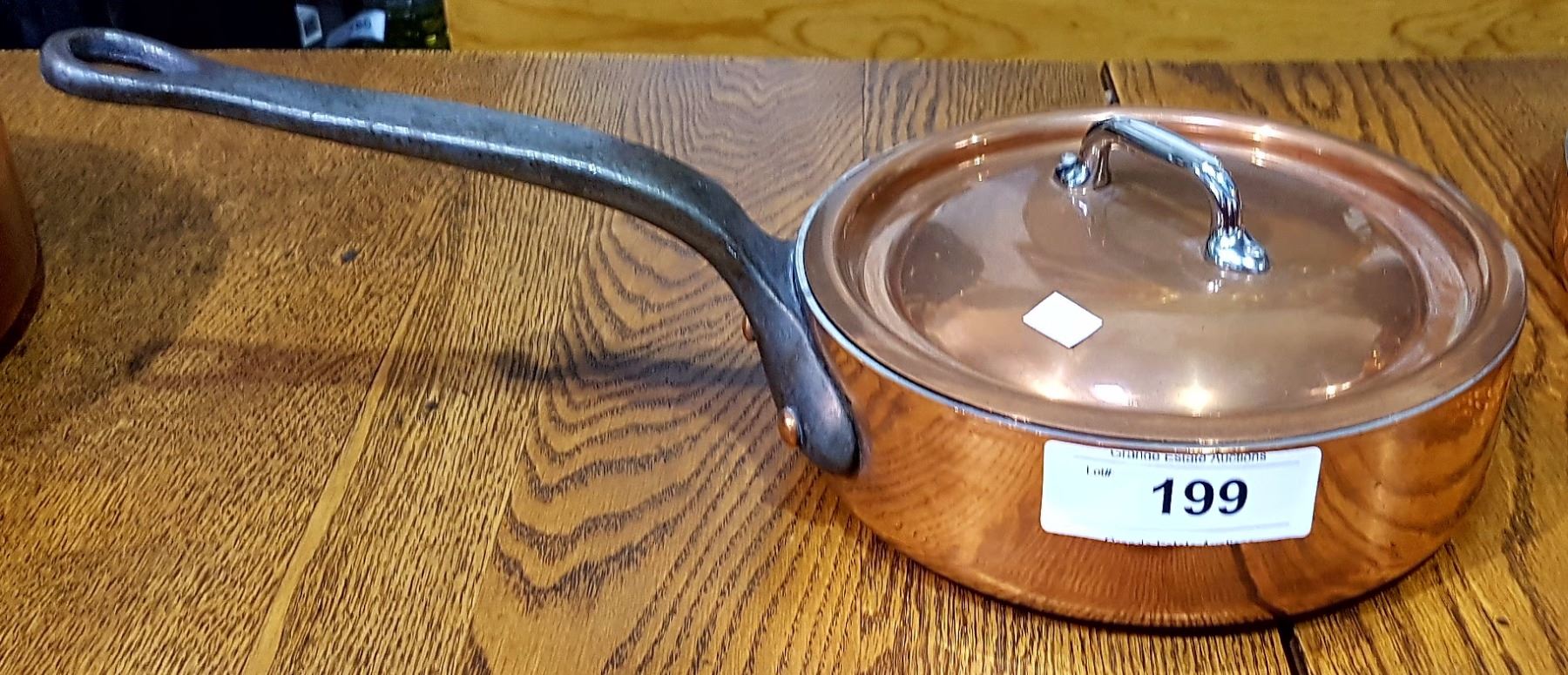 SMALL FRENCH COPPER FRYING PAN W/LID SIGNED