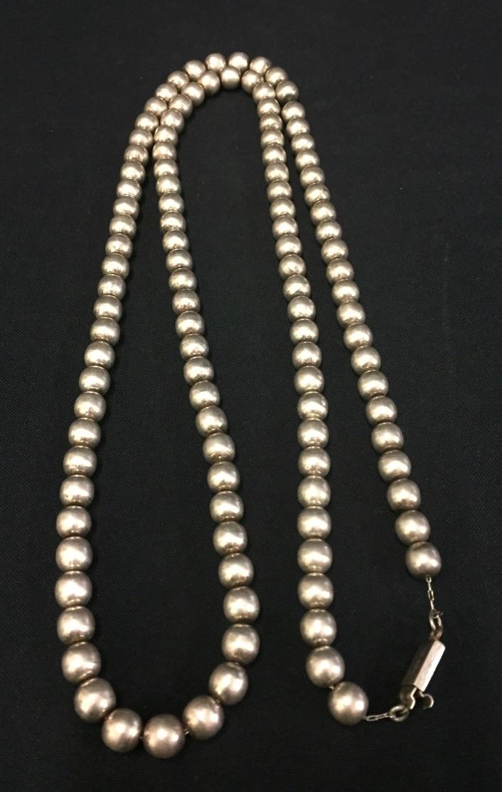 Long Sterling Silver Bead Necklace