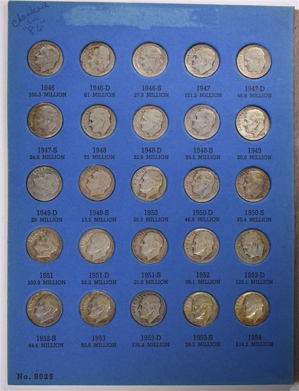 COMPLETE SILVER ROOSEVELT DIME SET, 1946-1978 - 73 diff in ALBUM