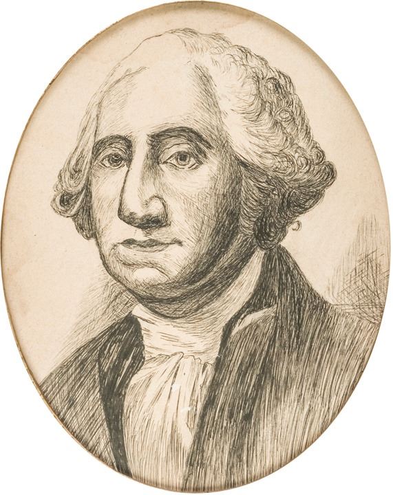 President George Washington Original Pen + Ink Drawing of After Gilbert ...