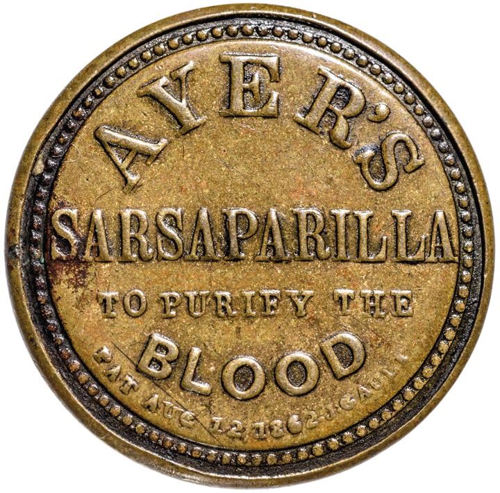 Encased Postage Stamp Three Cents. AYER’S SARSAPARILLA, Large AYER’S