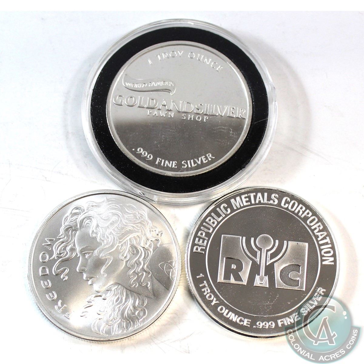 3x Miscellaneous 1oz .999 Fine Silver Rounds. You will receive "World ...