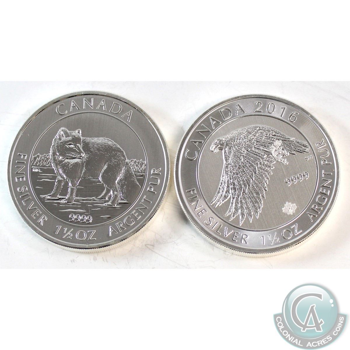 Pair of Canada $8 1.5oz Fine Silver Coins - 2014 Arctic Fox & 2016 Snow ...