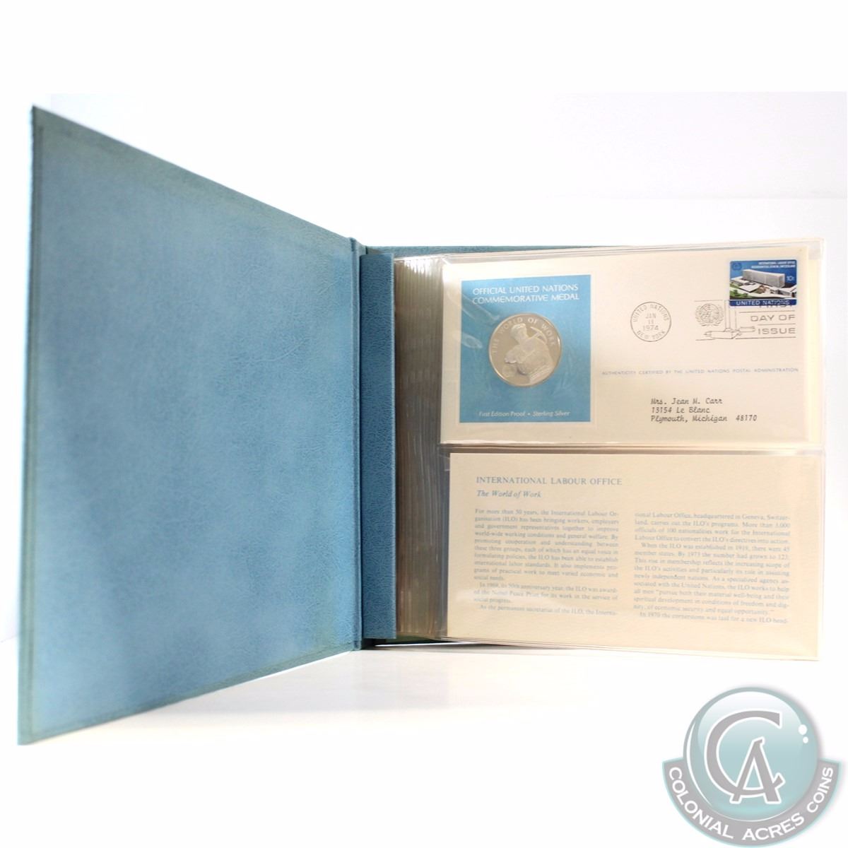 1974 United Nations Sterling Silver Proof Medallic Art First Day Cover ...