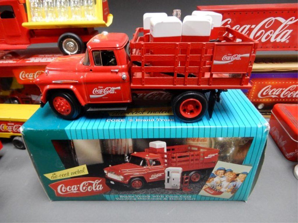 LOT OF COCA-COLA COLLECTIBLES 11 TOY TRUCKS, FOUNTAIN MUSIC MACHINE, 3 ...