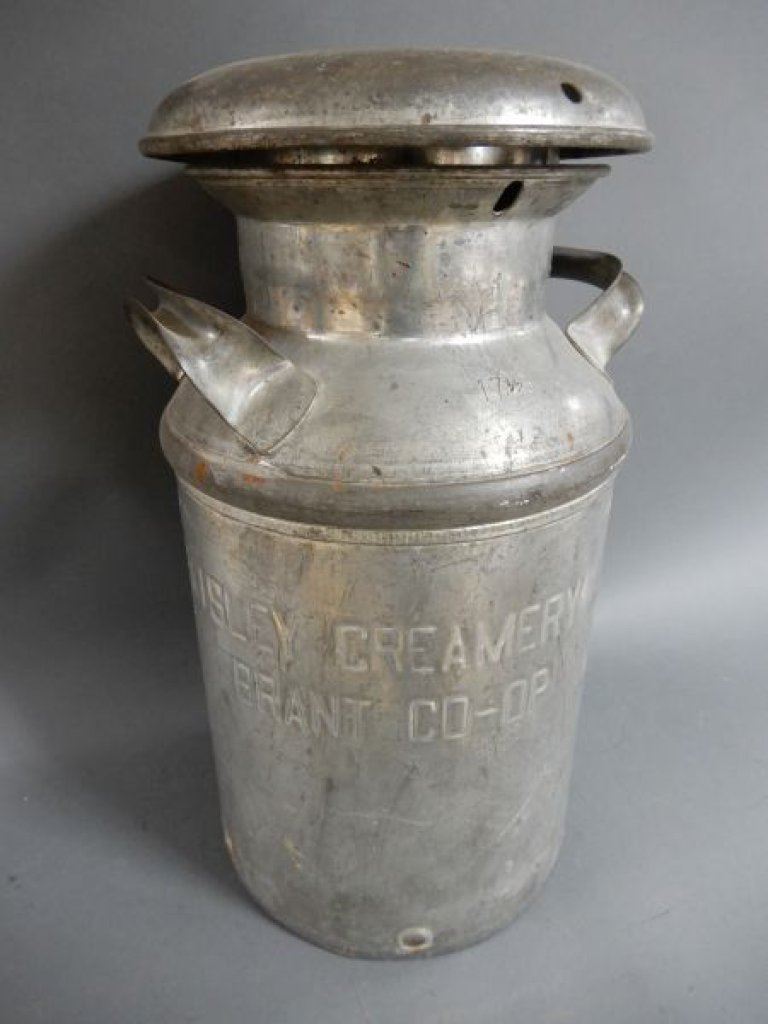 PAISLEY CREAMERY BRANT CO-OP GALVANIZED MILK CAN MARKED BDC & 17 1/2 ...