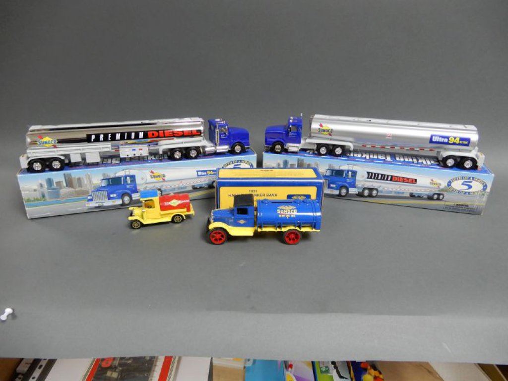 LOT OF 4 SUNOCO TRUCKS 2 BATTERY OPERATED TALKING TANKER TRUCKS WITH ...