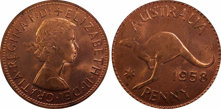 1958(m) Australian Penny - PCGS MS 64RB