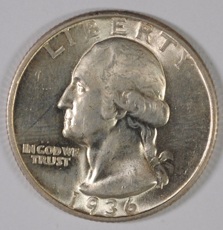 1936-D WASHINGTON QUARTER, CH BU NICE WHITE COIN!!