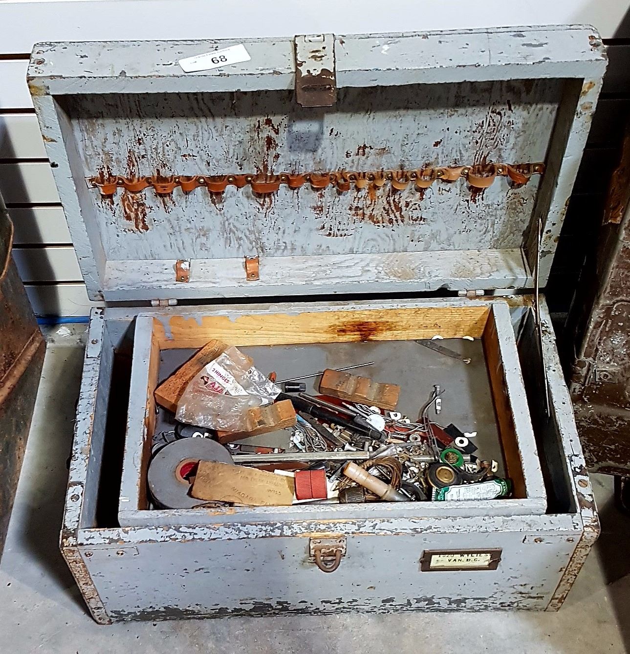 VINTAGE WOODEN CARPENTRY BOX W/CONTENTS