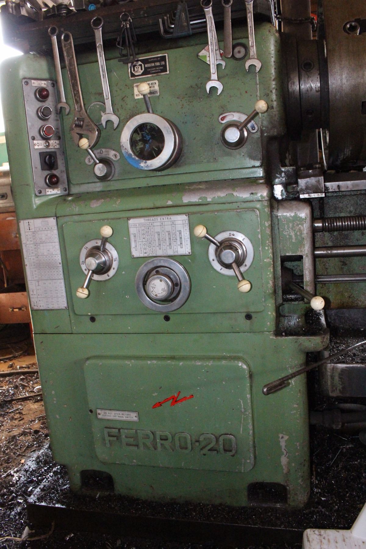 1975 Ferro 20 Lathe; Machine #5621; 220 V; 60 HE; 10 ft. Centers; 4 1/2 ...
