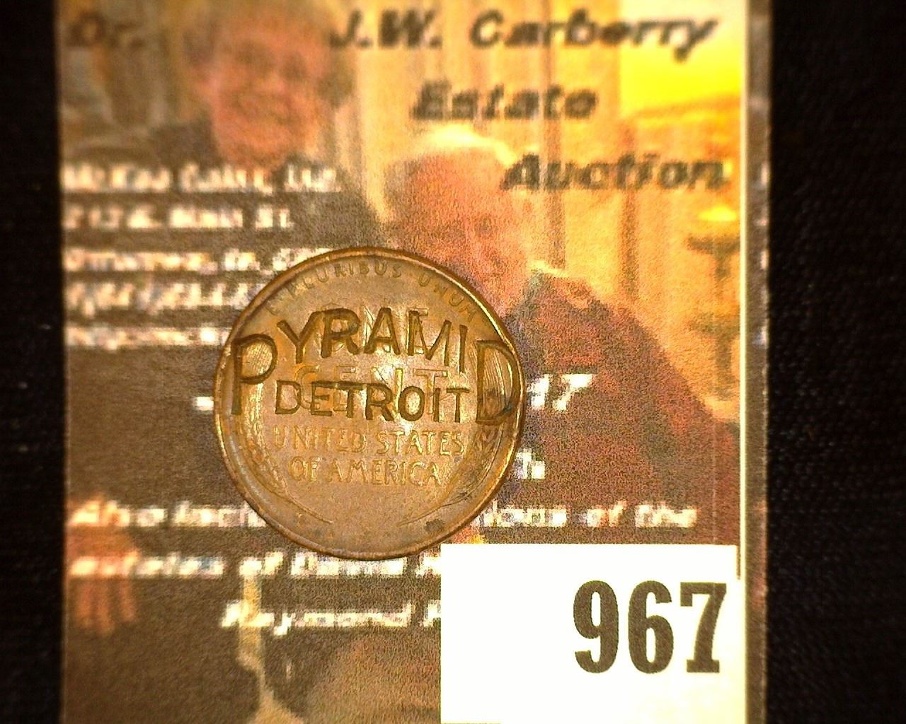 967.1950 D Lincoln Cent Counterstamp "Pyramid/Detroit", believed to be ...