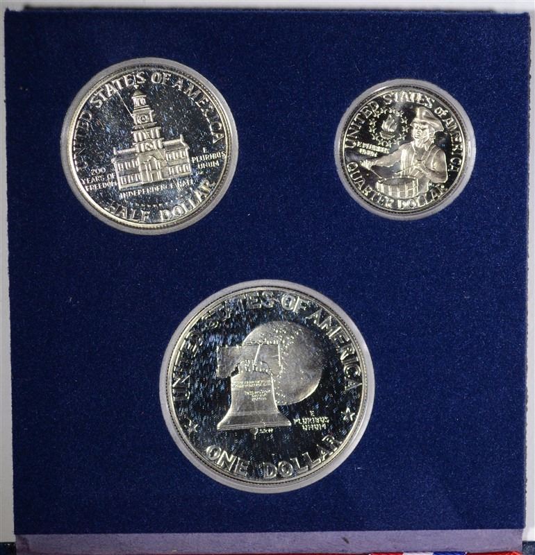 ( 3 )1976 2-PIECE 40% SILVER BICENTENNIAL PROOF SETS IN ORIG PACKAGING
