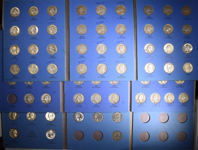 COMPLETE WASHINGTON QUARTER SET, 1932-1964 has FINE 1932-S, VG 1932-D