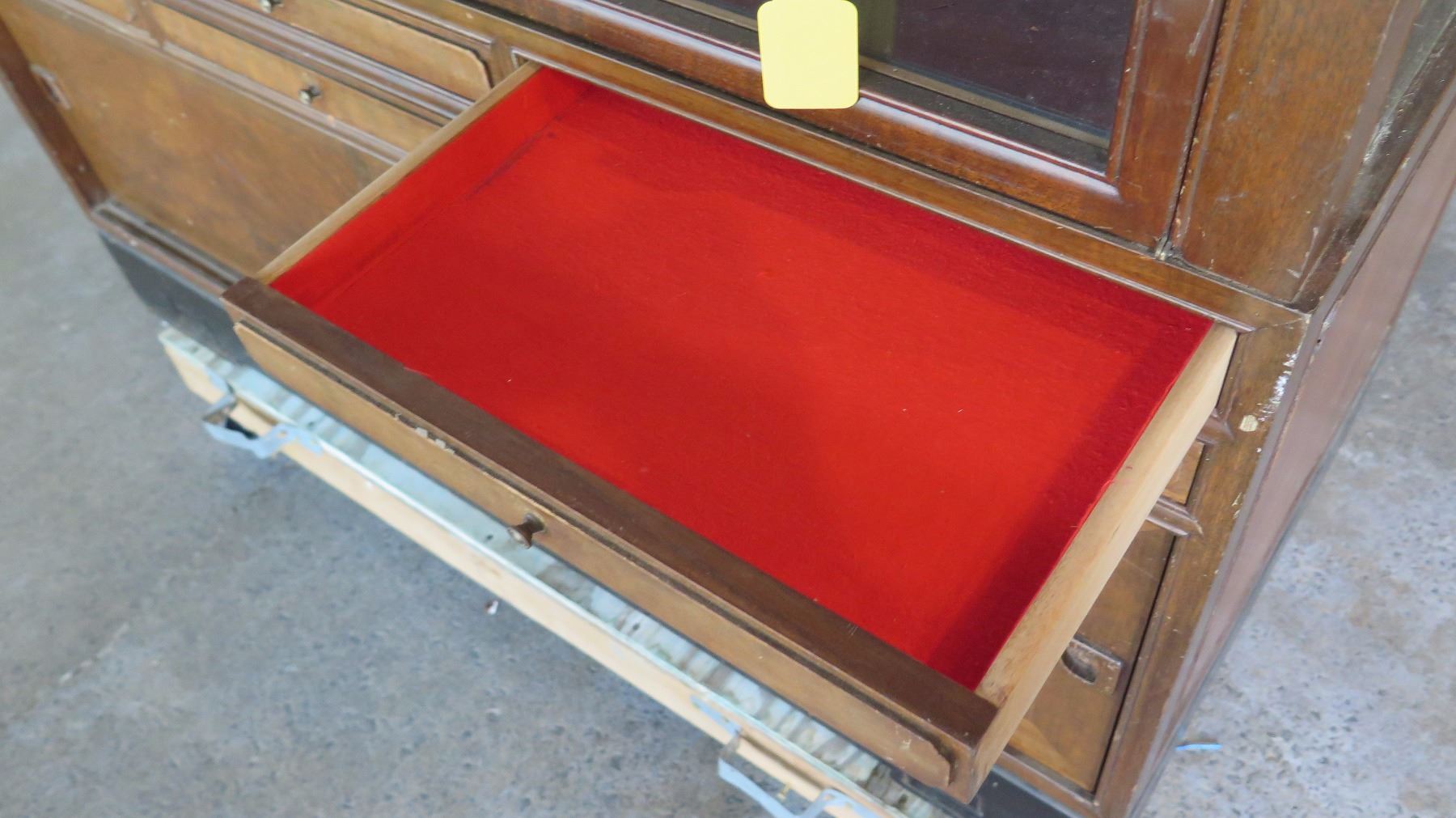 Vintage Glass Display Case Wsolid Wood Base Burl Wood Sliding