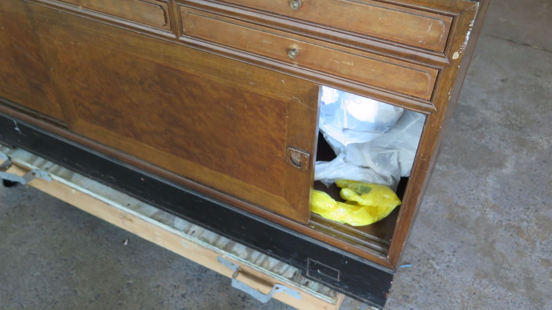 Vintage Glass Display Case Wsolid Wood Base Burl Wood Sliding