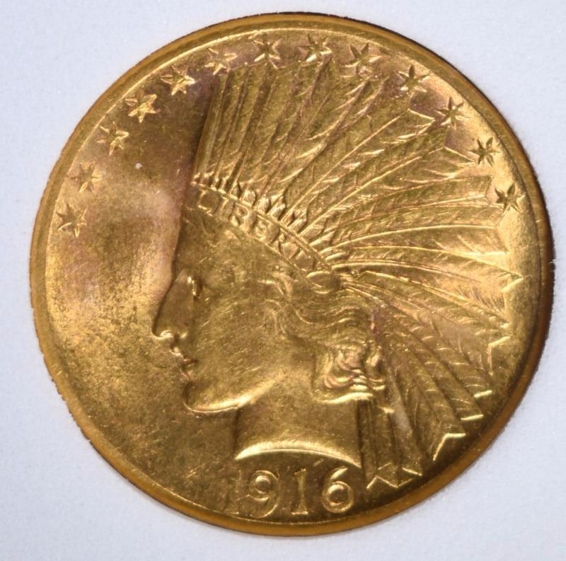 1916-S $10.00 INDIAN HEAD GOLD COIN GRADED RNG CH BU+ RARE & NICE!