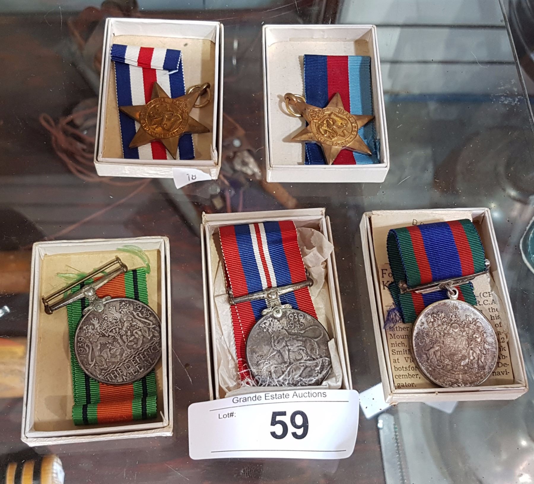 LOT OF 5 WWII SERVICE MEDALS IN ORIGINAL BOXES