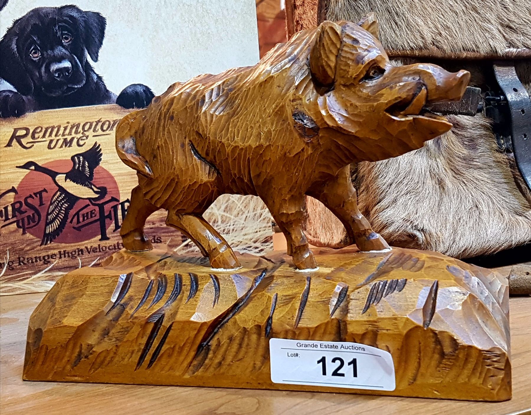 CARVED WOOD WILD BOAR