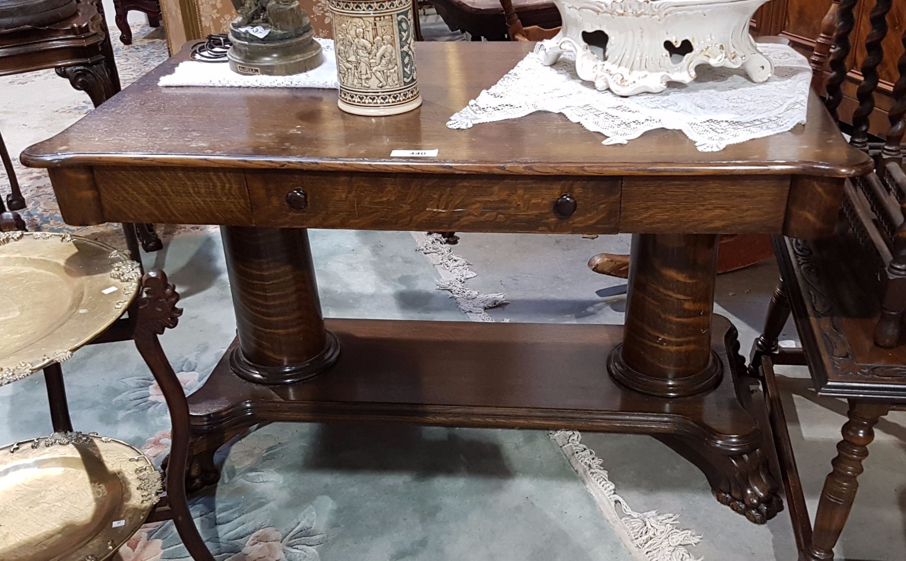 OAK CLAW FOOT LIBRARY TABLE