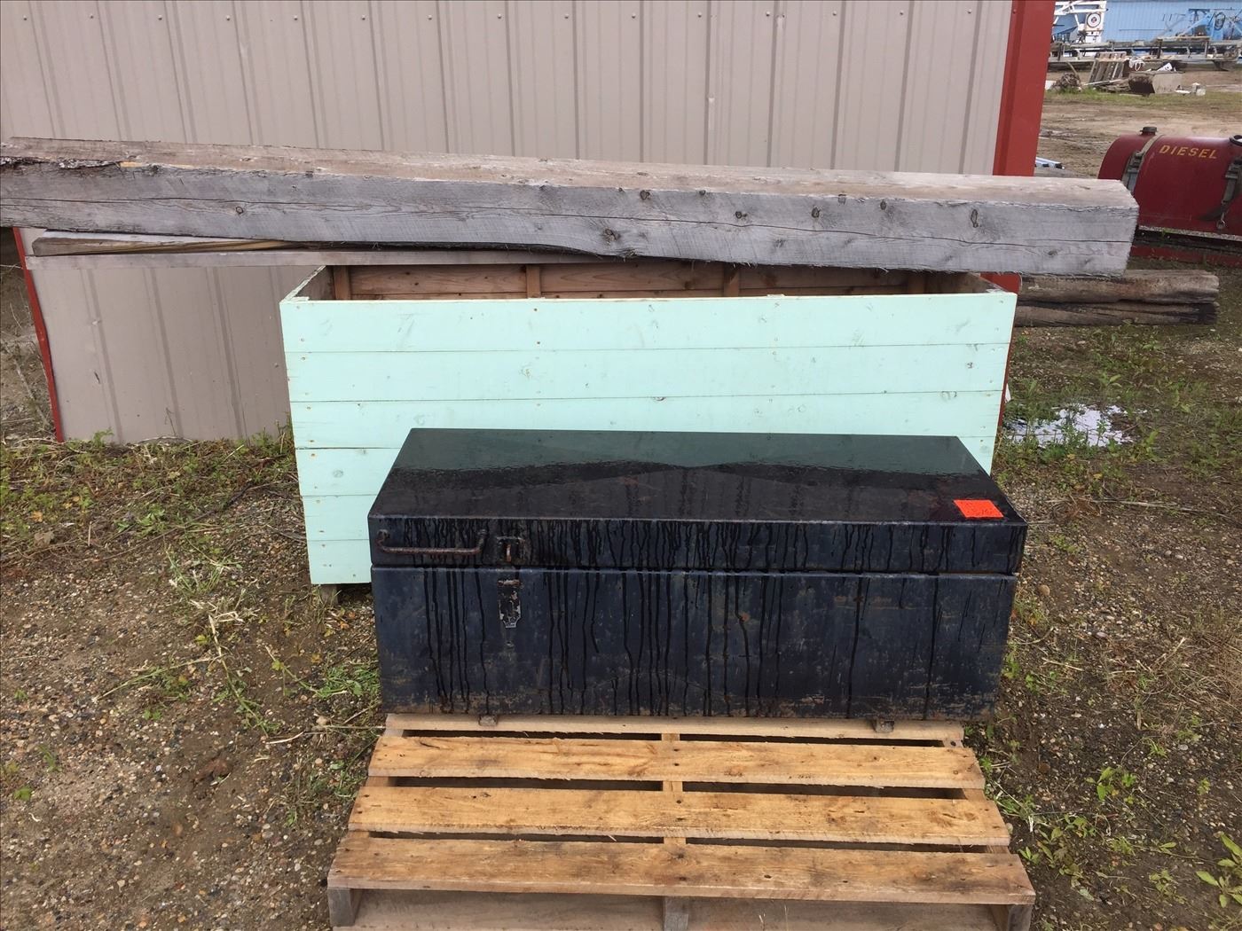 Metal job site work box and wooden work box