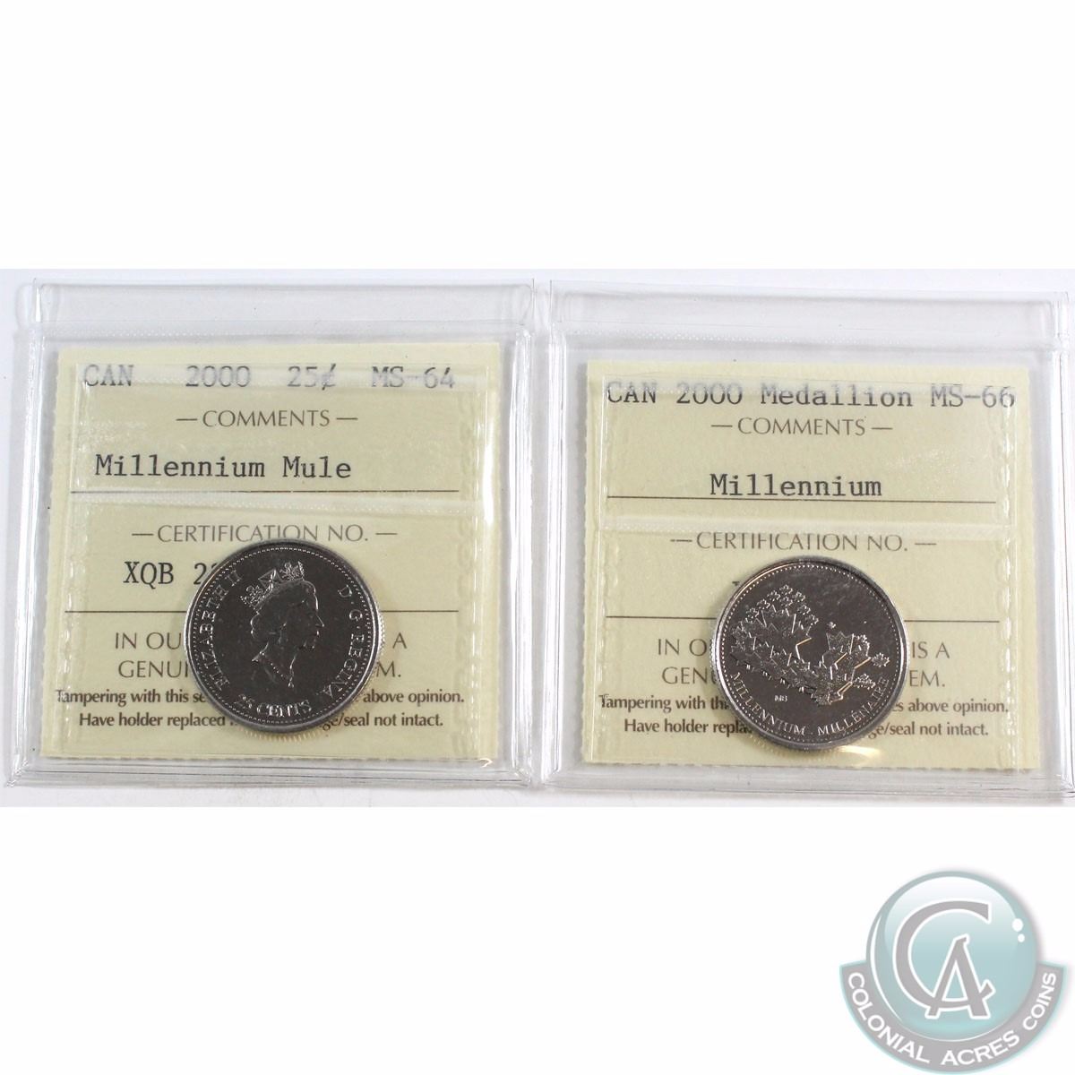 25-cent 2000 Millennium Mule MS-64 & 2000 Millennium Medallion MS-66 ...