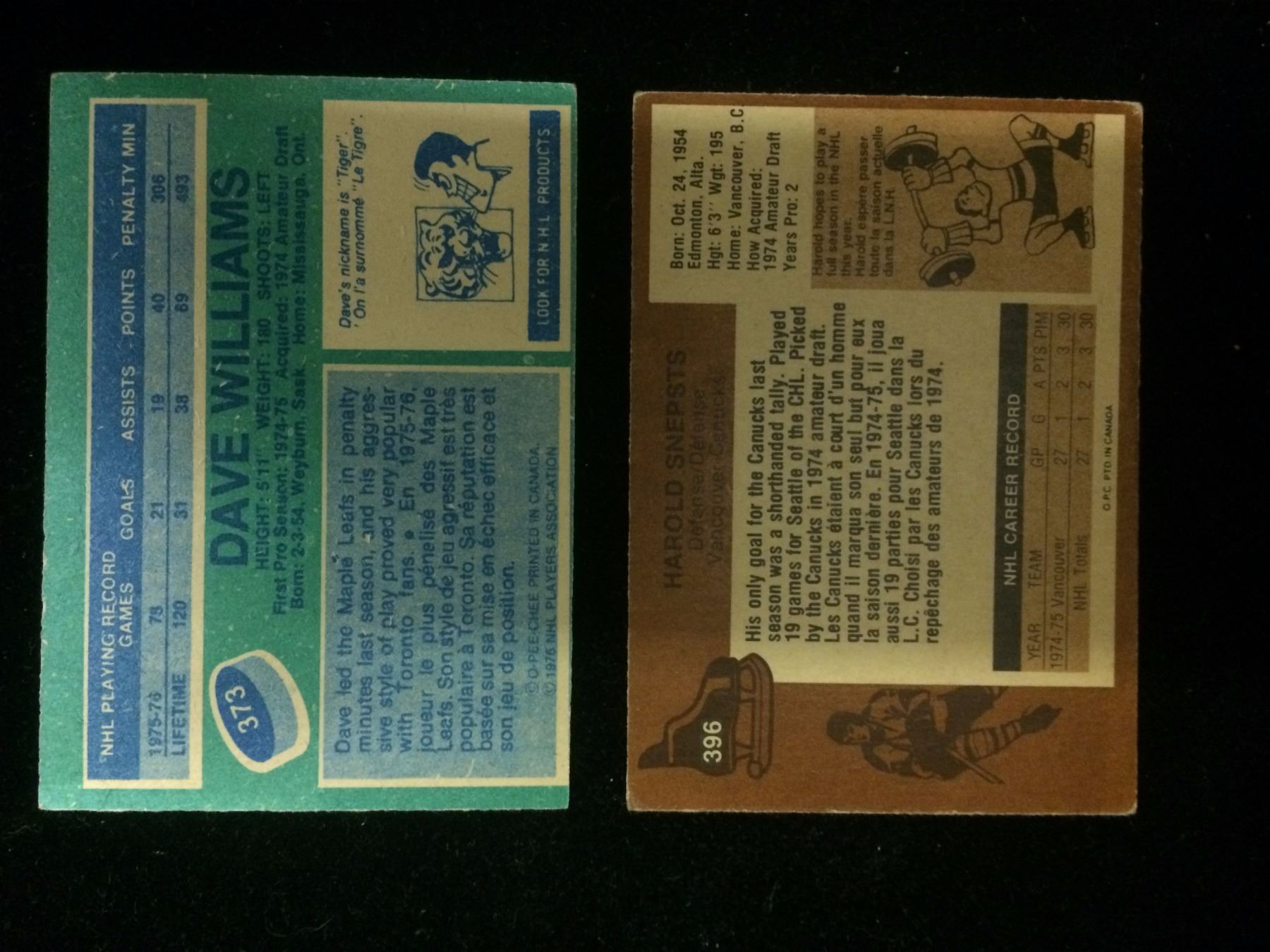 1976-77 O-Pee-Chee #373 Tiger Williams Toronto Maple Leafs RC & Harold ...
