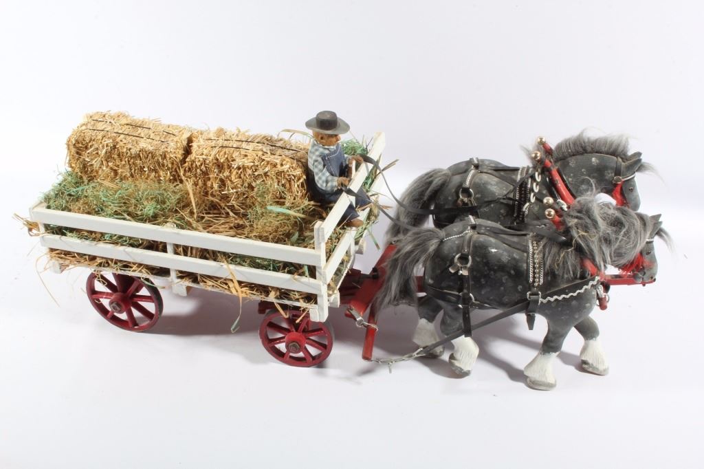 Vintage Wooden Horses & Hay Carriage Toy