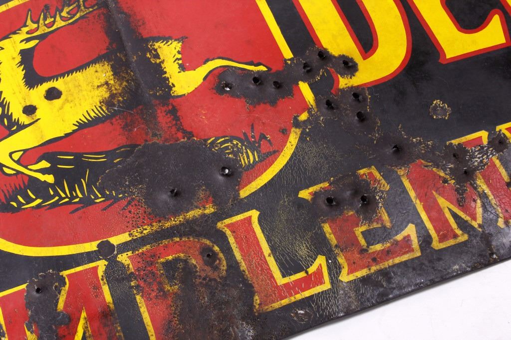 John Deere Three Leg 3-Color Porcelain Sign 1912-