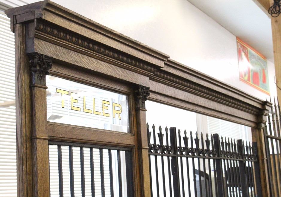 Early Oak Bank Teller Window & Counter c. 1900