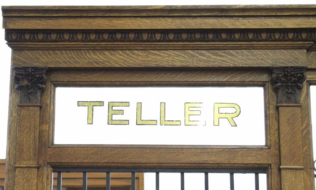 Early Oak Bank Teller Window & Counter c. 1900