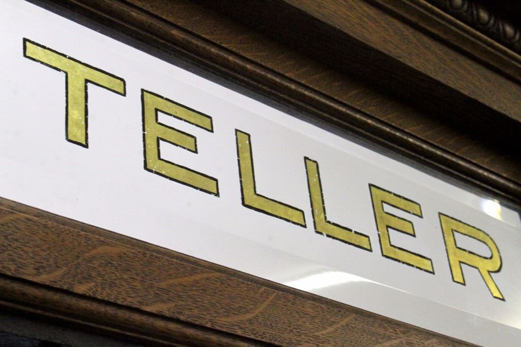 Early Oak Bank Teller Window & Counter c. 1900