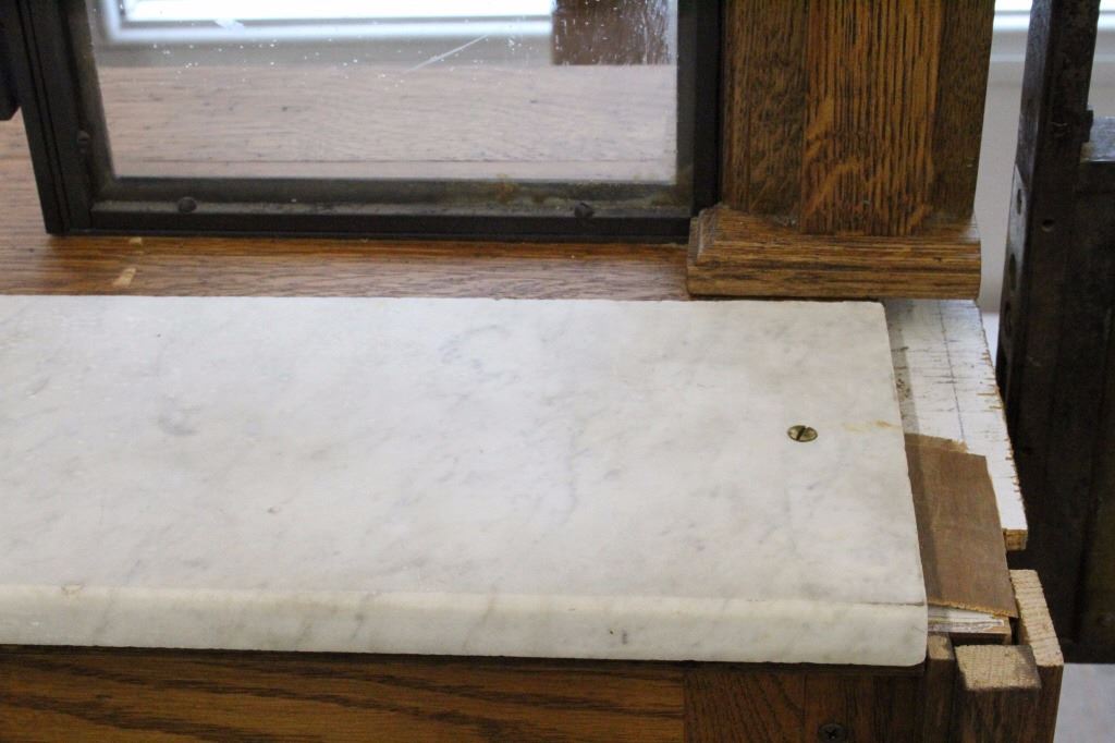 Early Oak Bank Teller Window & Counter c. 1900