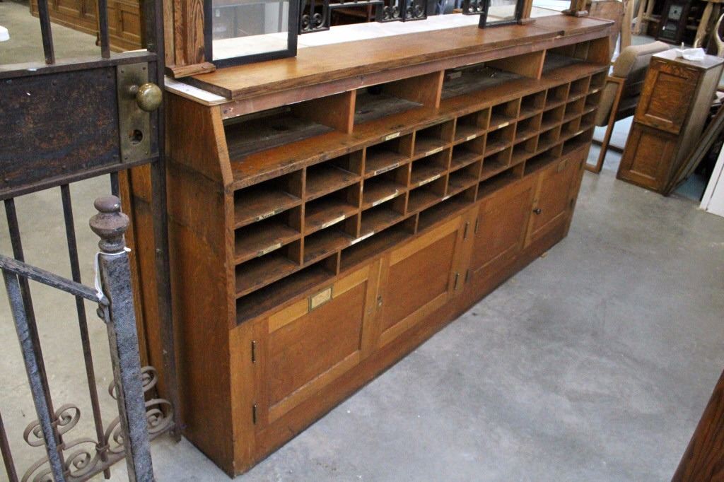 Early Oak Bank Teller Window & Counter c. 1900