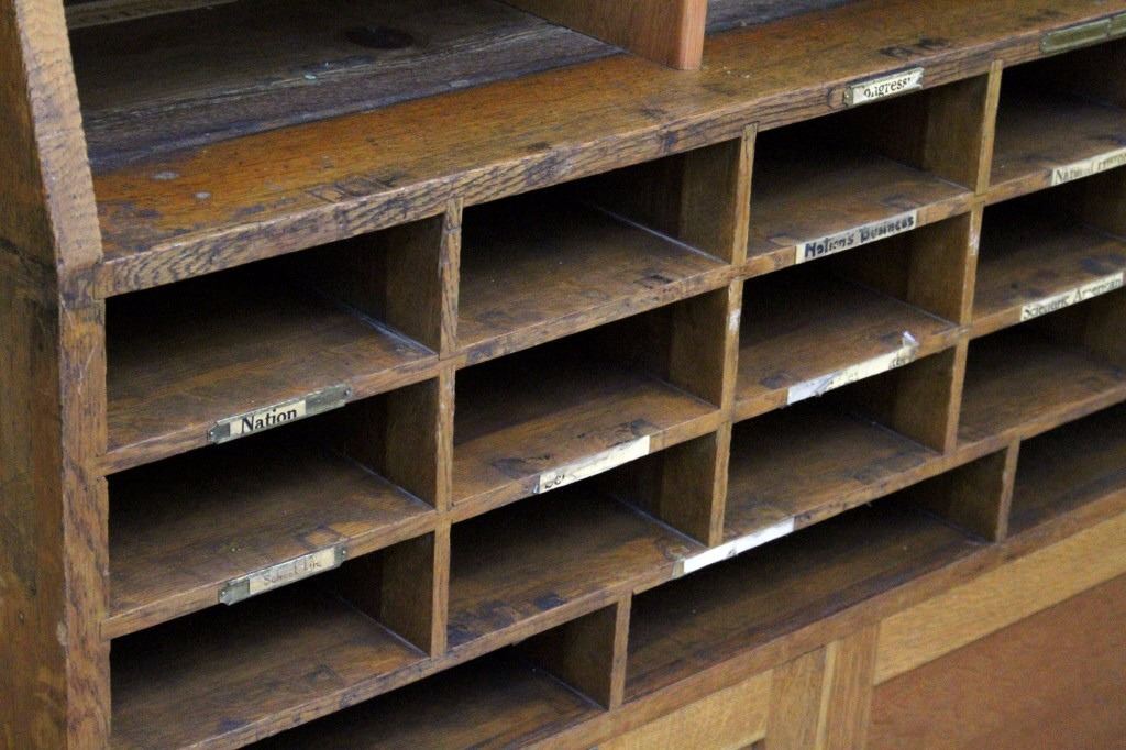 Early Oak Bank Teller Window & Counter c. 1900