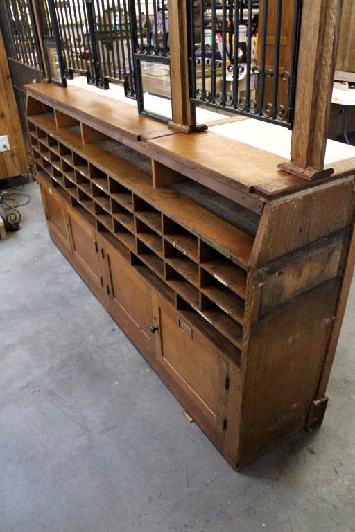 Early Oak Bank Teller Window & Counter c. 1900