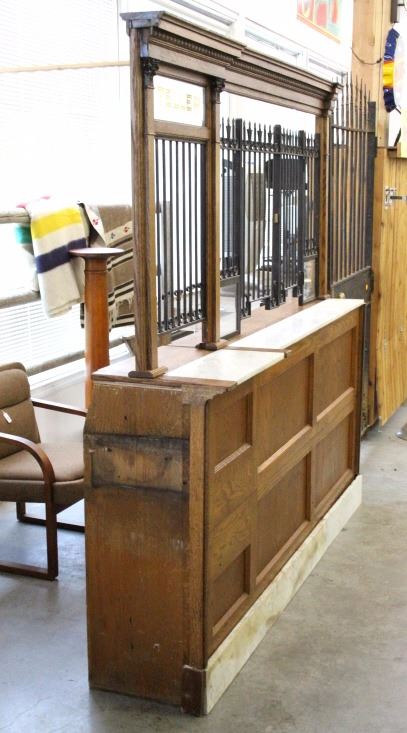 Early Oak Bank Teller Window & Counter c. 1900