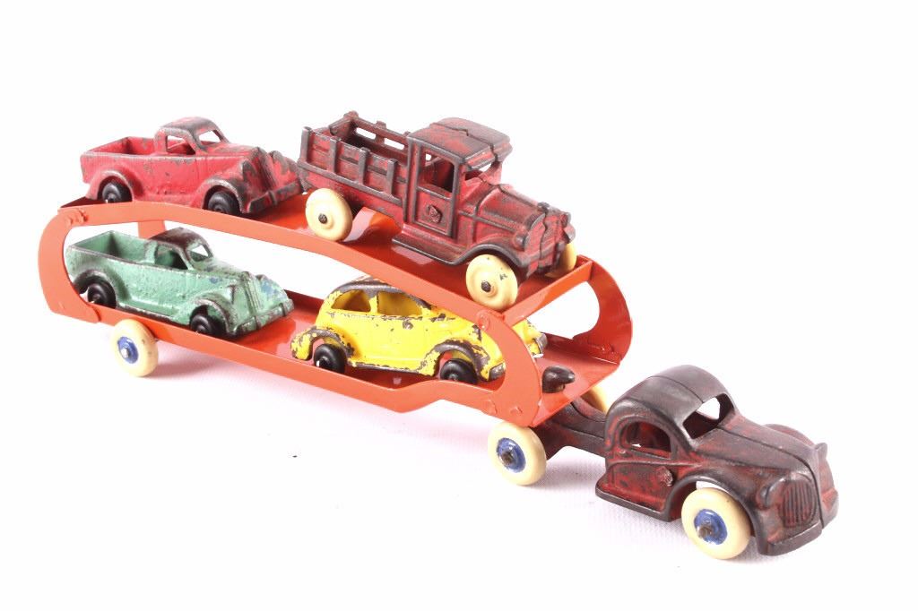 Arcade GMC Car Carrier Truck w/ Four Cars 1920-30