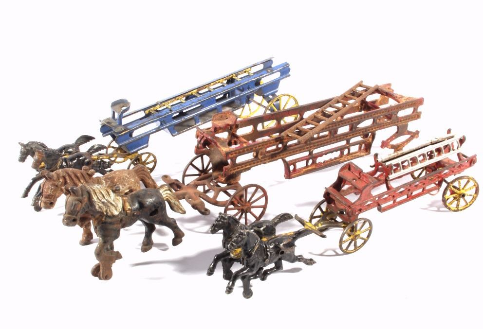 Early Cast Iron Horse & Fire Ladder Carriages