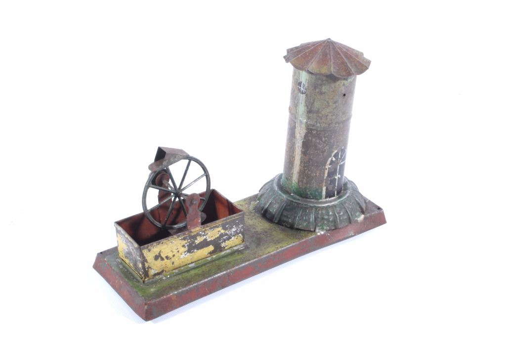 German Hand Painted Tin Water Wheel & Tower Toy