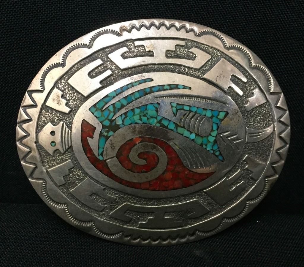 Vintage Navajo Inlay Belt Buckle