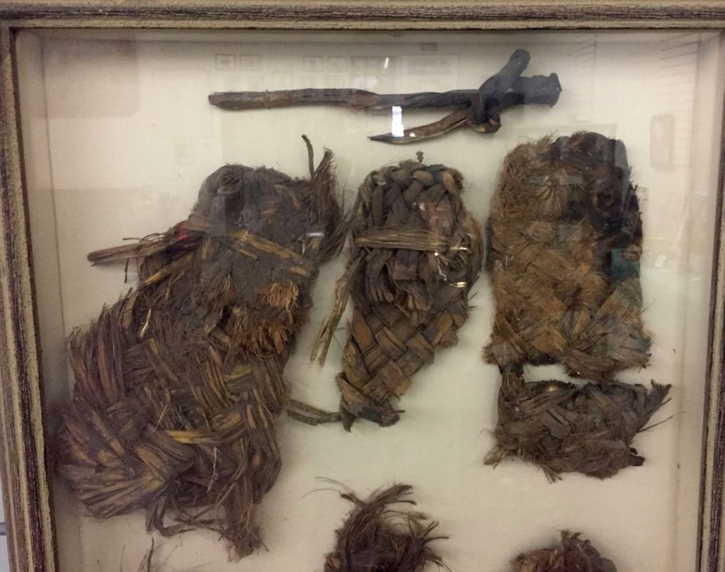 Prehistoric Fiber Woven Moccasins Display