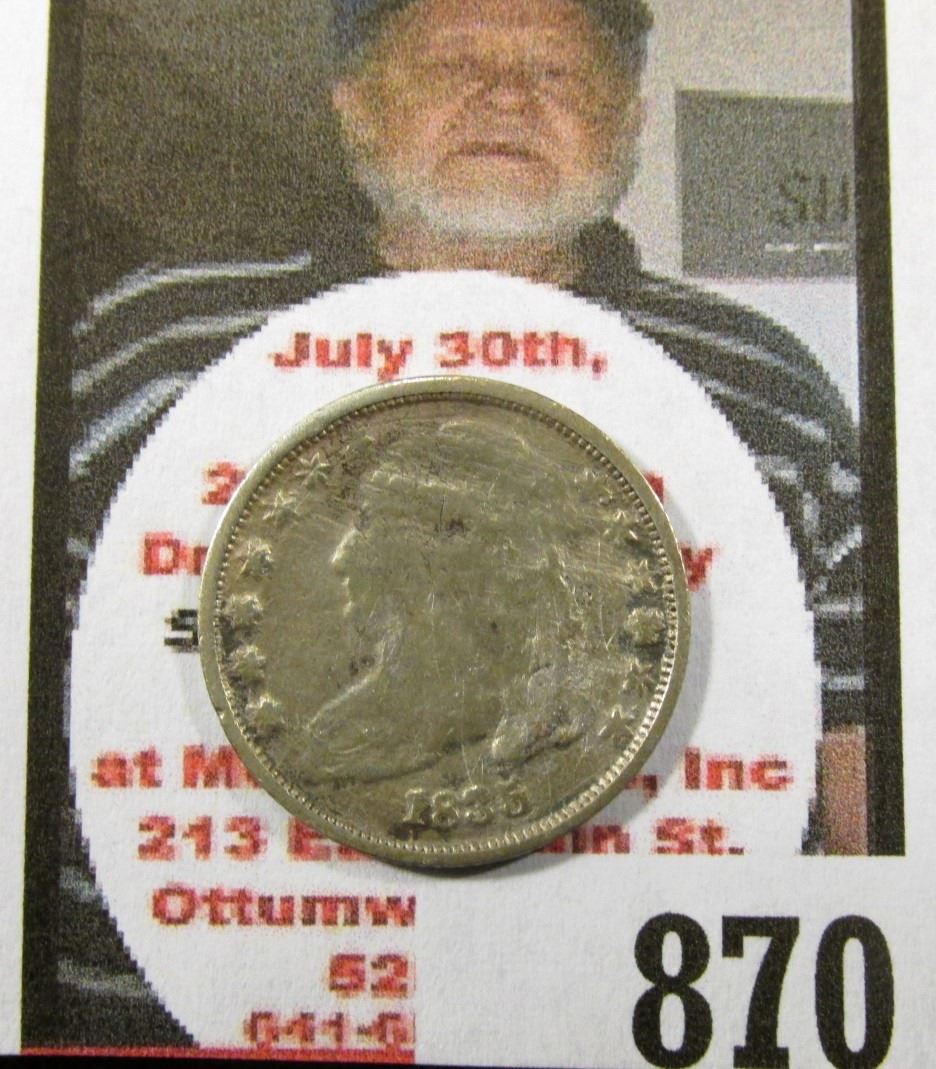 1835 U.S. Capped Bust Dime, Planchet defect.