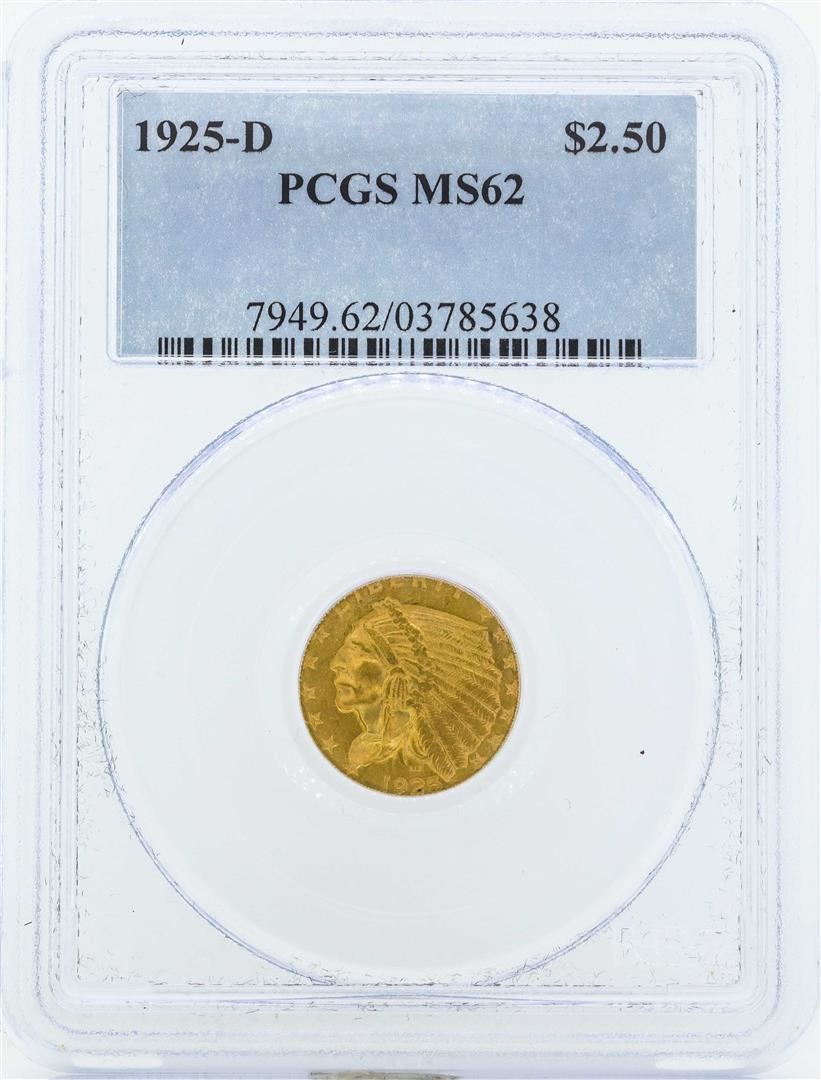 1925-D $2 1/2 Indian Head Quarter Eagle Gold Coin PCGS MS62