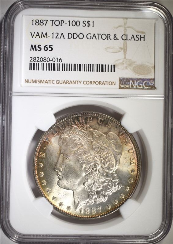1887 TOP-100 MORGAN SILVER DOLLAR VAM-12A DDO GATOR & CLASH NGC MS 65
