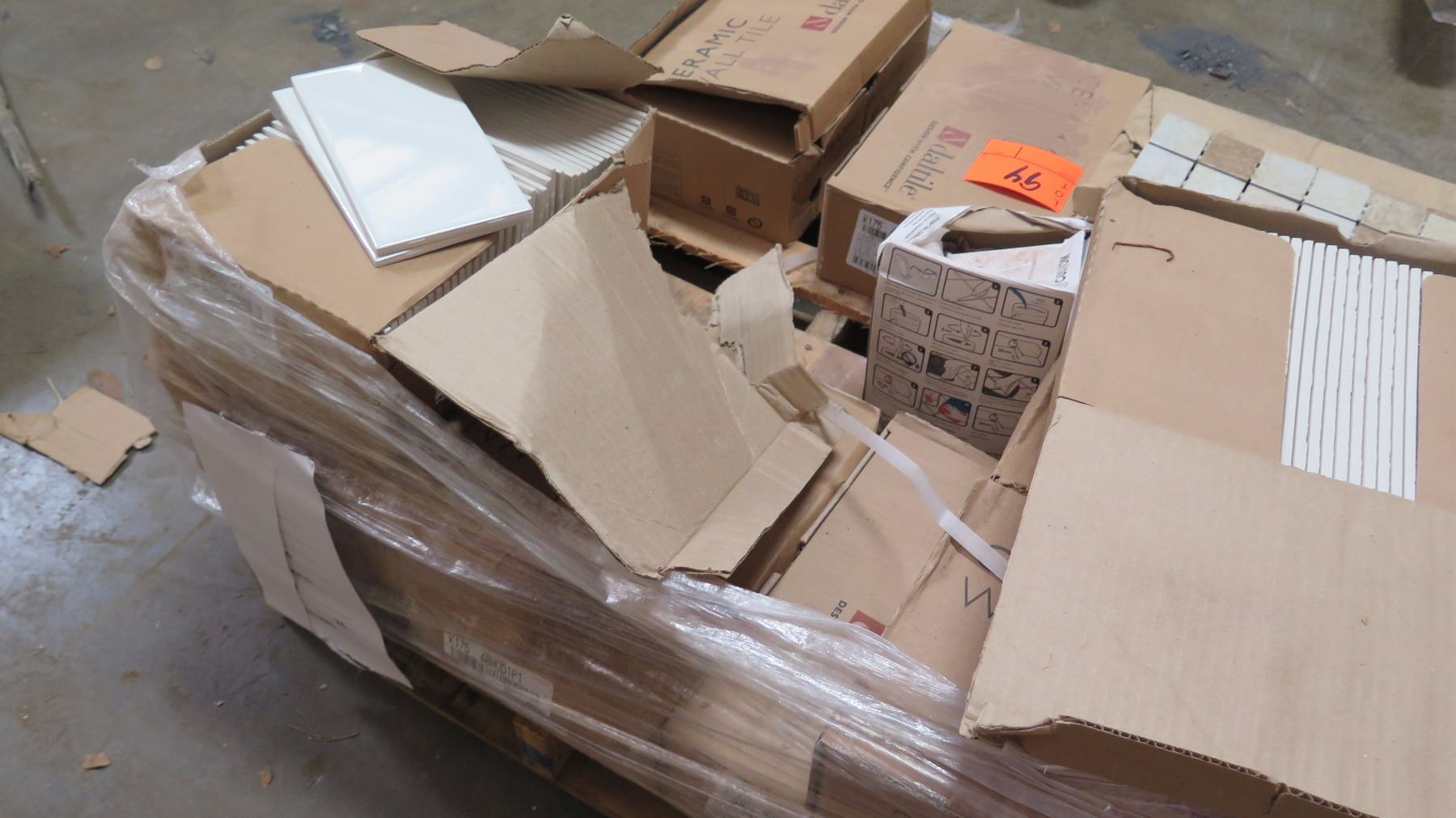 Contents of Pallet: Ceramic Tiles (Misc. Colors, Sizes, Types)