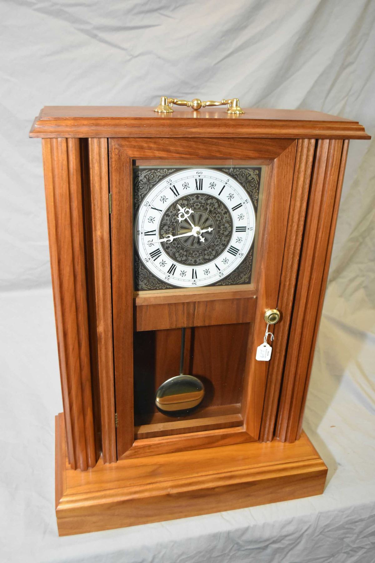 Hand crafted cherry wood mantle clock with quartz movement, 25" in height